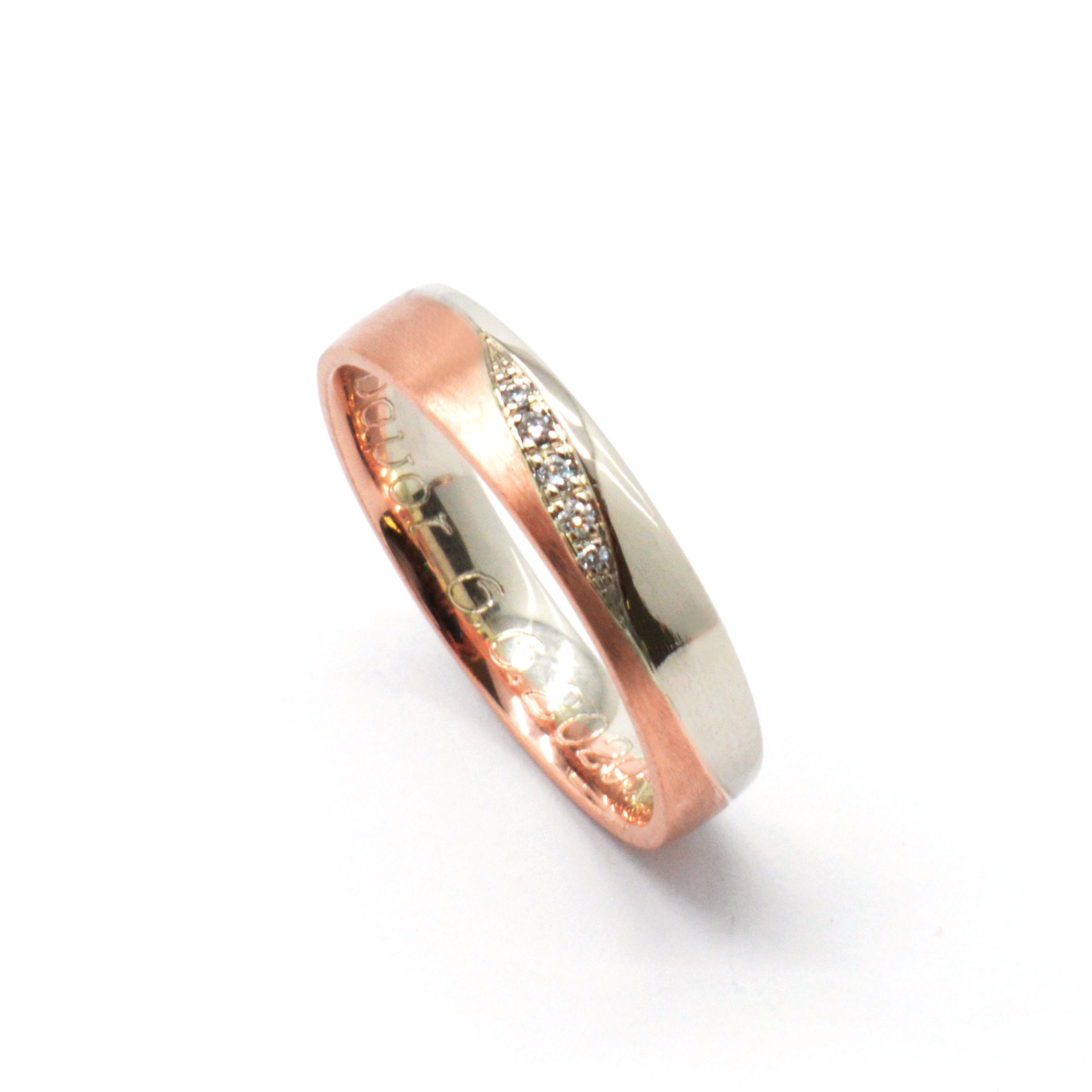 Two Tone 14k Solid Gold Wedding Ring Diamond Wedding - Etsy