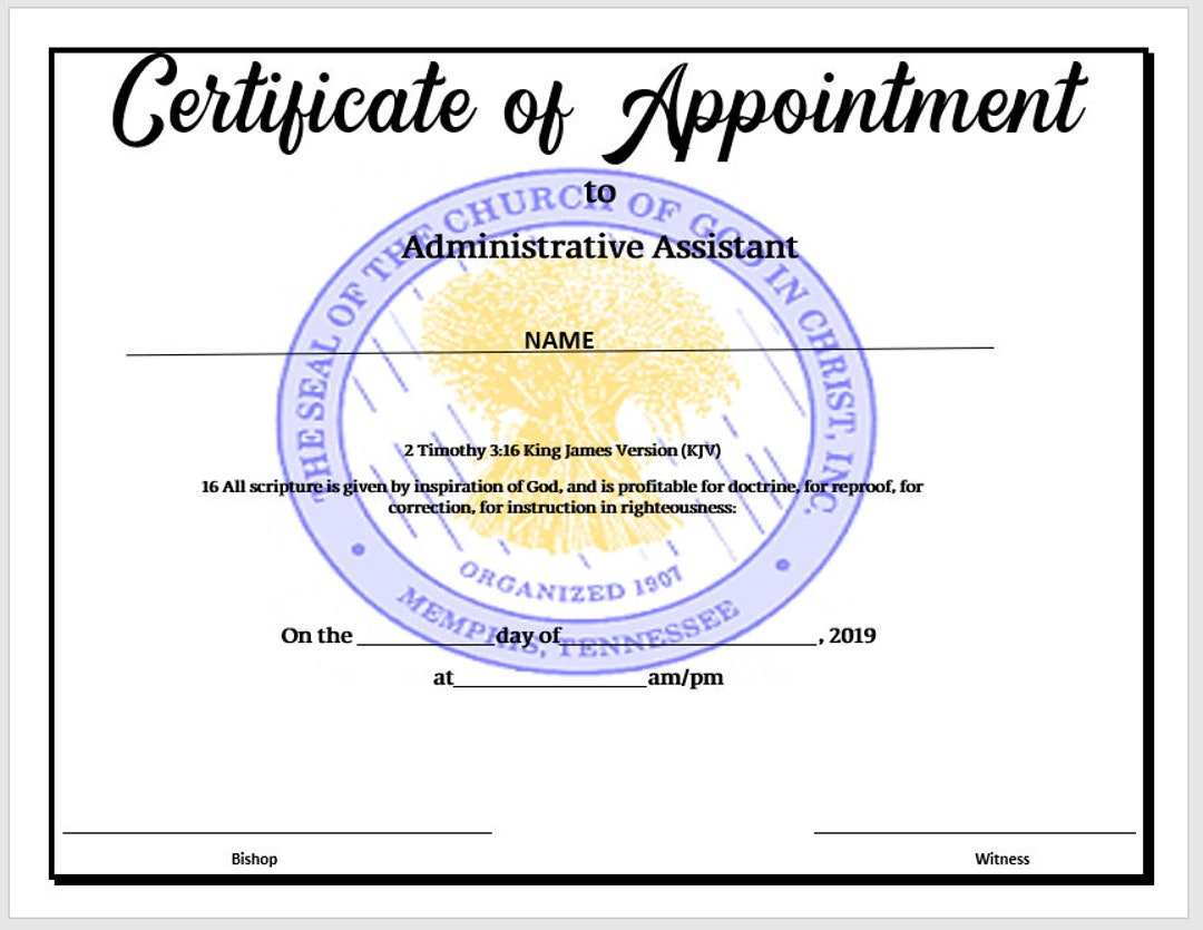 Certificate of Appointment COGIC - Etsy
