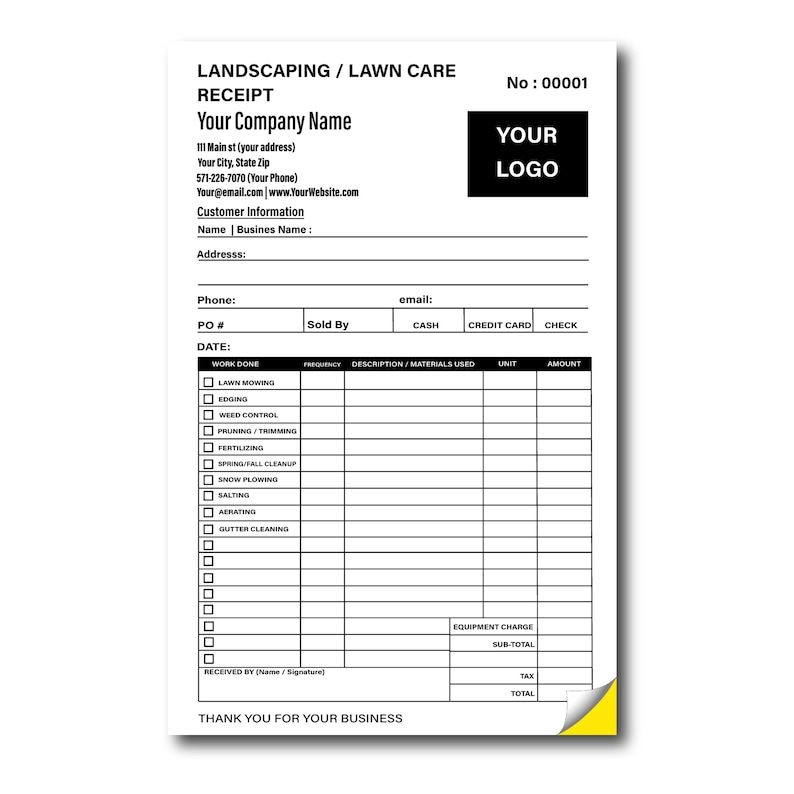 Lawn Care Invoice Form Custom Printed With Your Company Information ...
