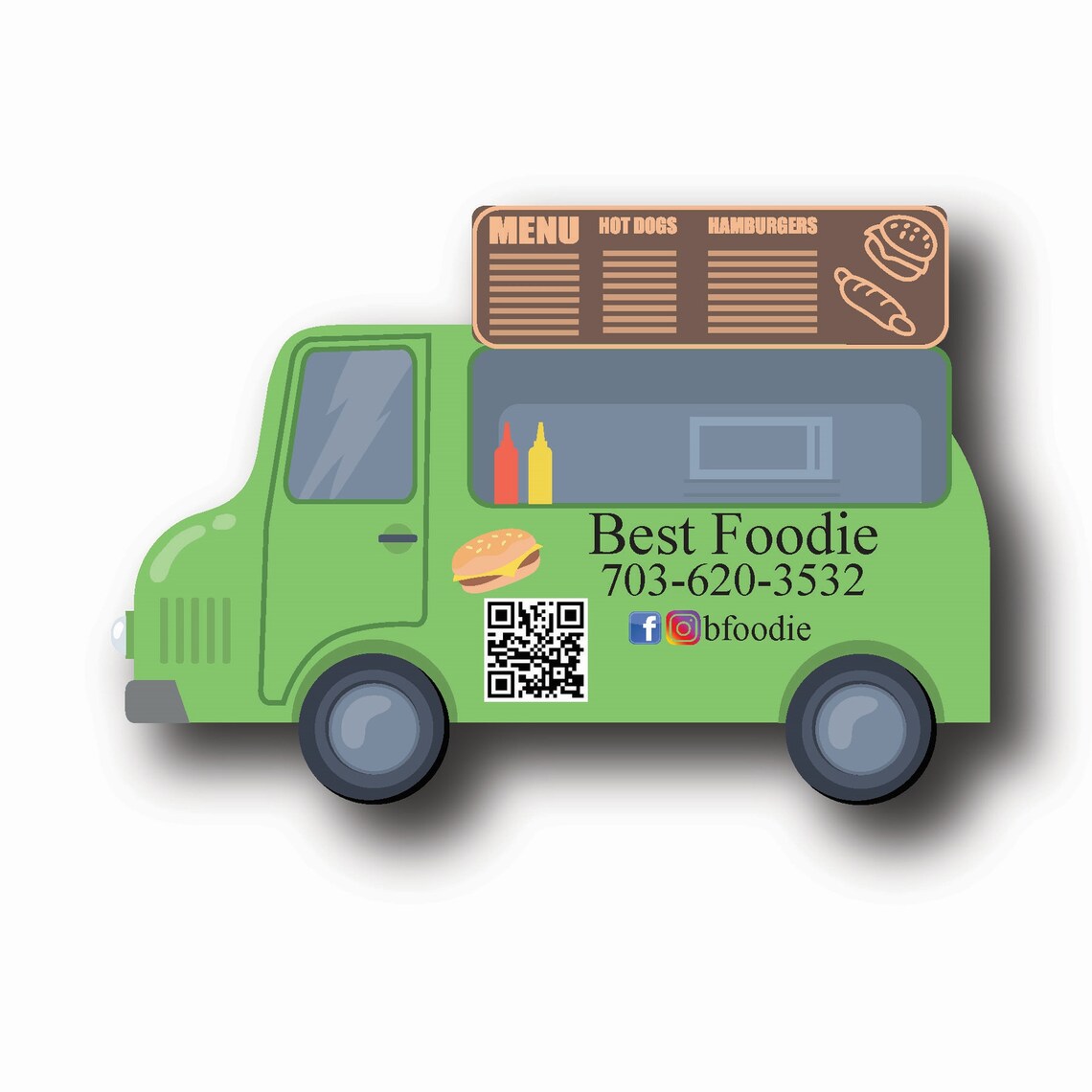 Food Truck Business Cards With QR Code, Food Cart Shape Business Cards ...