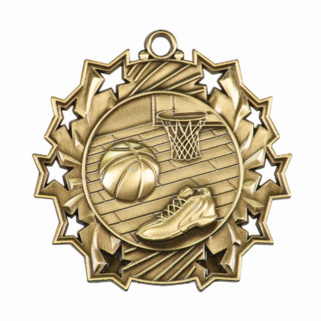 Personalized Basketball Medal | 2.25" Antique Gold Star Basketball ...