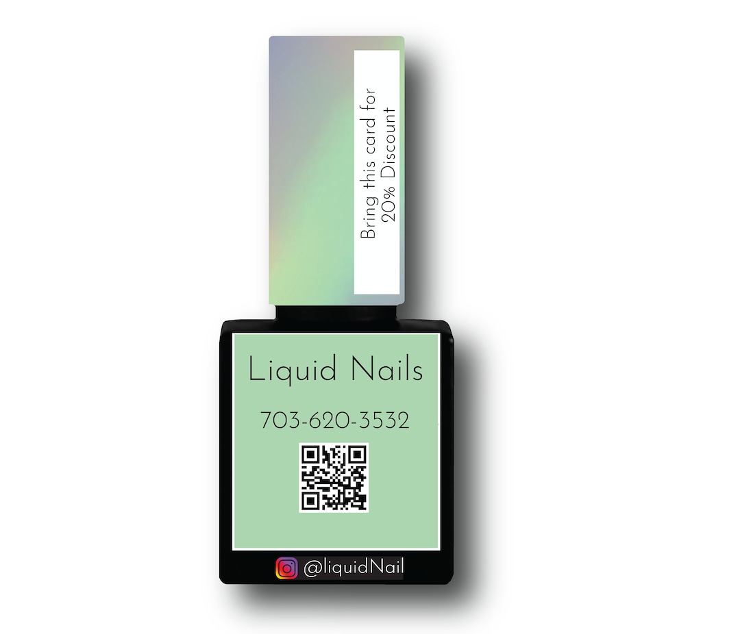 Nail Polish Business Cards With QR Code, Nail Polish Bottle Shaped ...