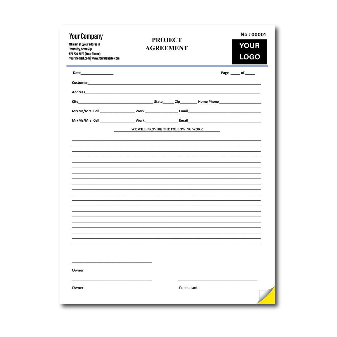 General Contractor Work Agreement Custom Printed With Your Company ...
