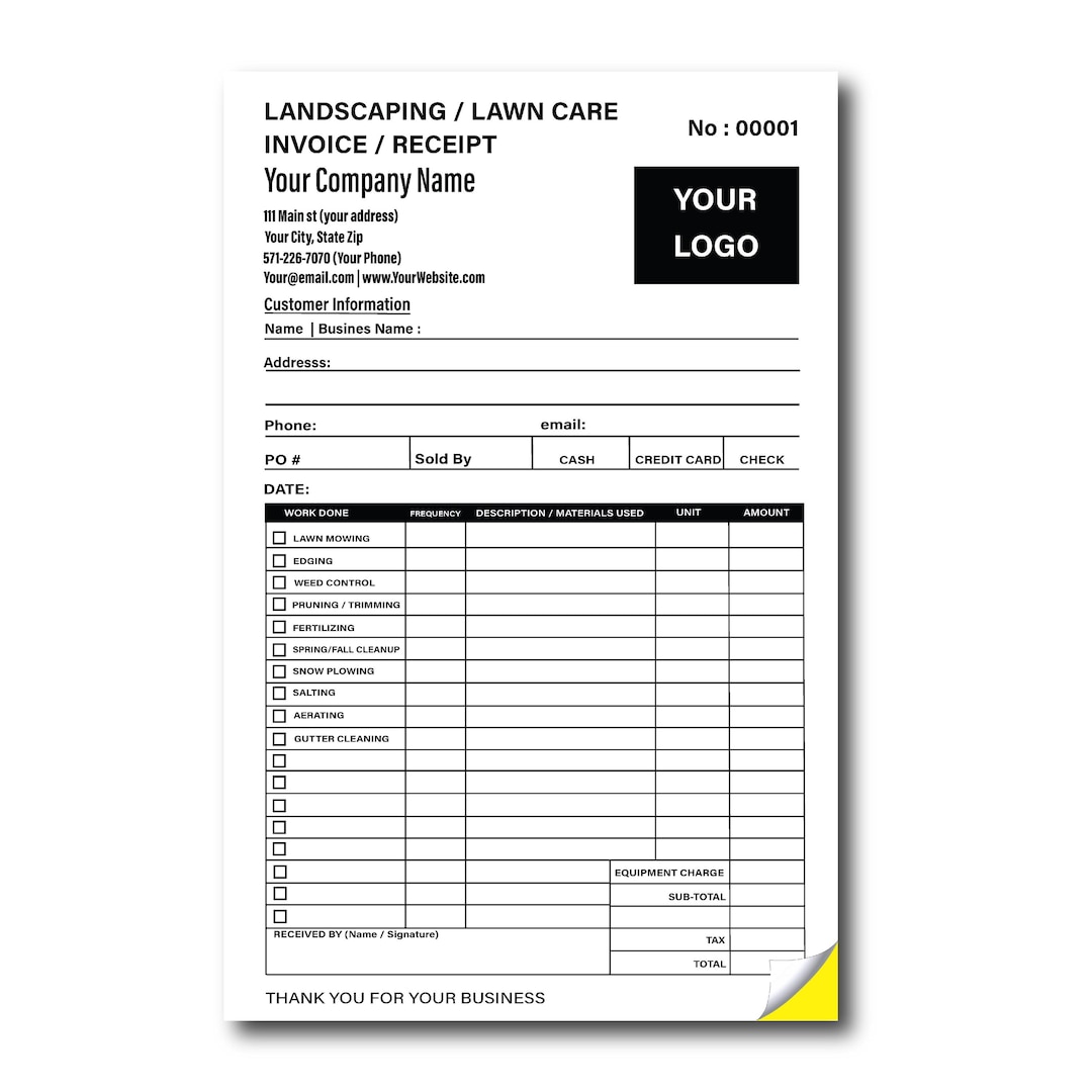Lawn Care Invoice Form Custom Printed With Your Company Information ...