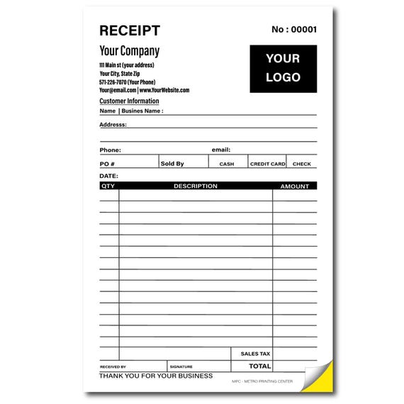 Custom Receipt Book With Carbon Copies Custom NCR Duplicate Forms ...
