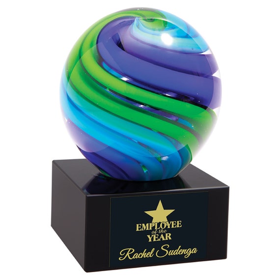 Glass Award 5 Two-tone Blue & Green Sphere Custom - Etsy
