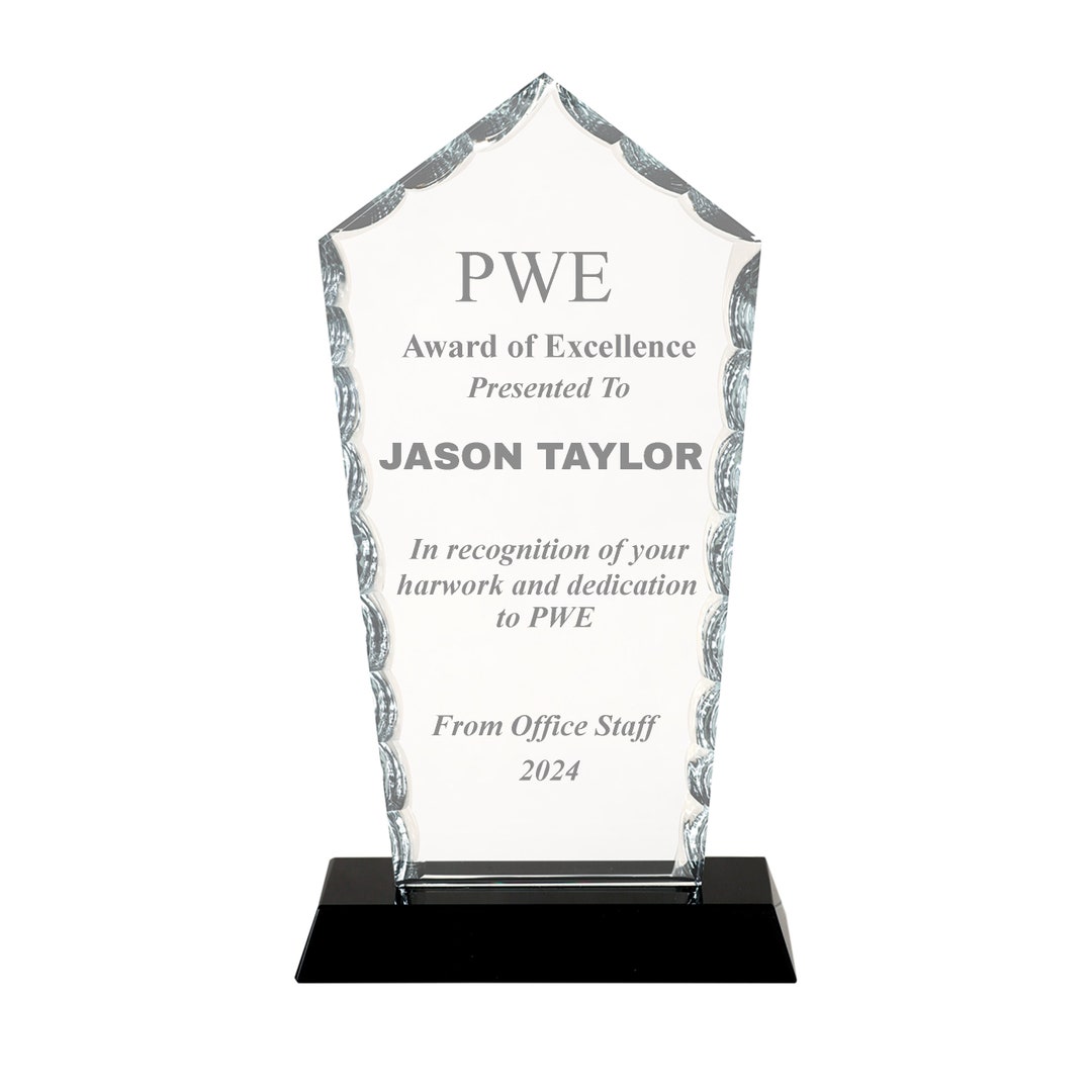 Glass Award, Personalized Glass Plaque, Engraved Trophy, Achievement ...
