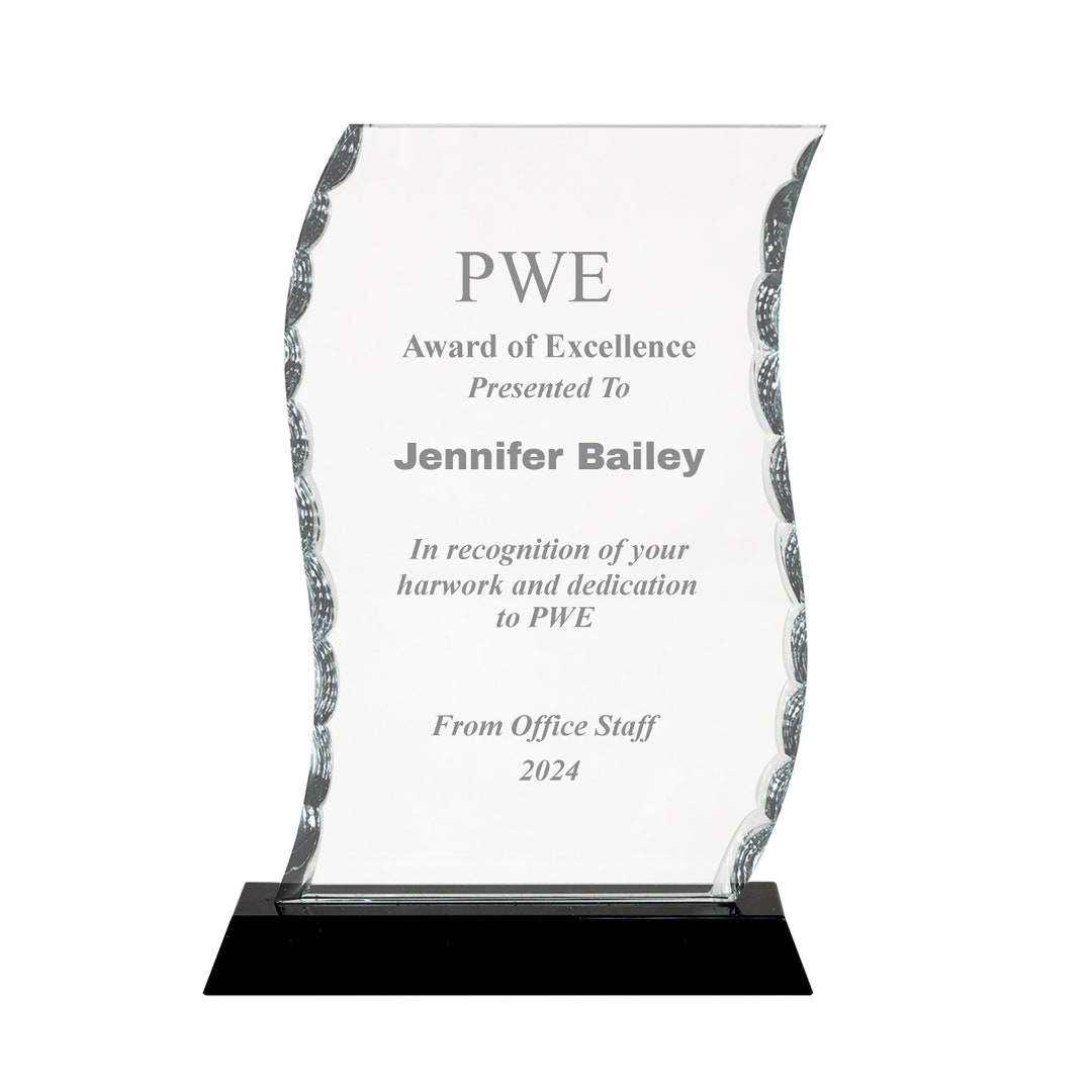 Scroll Glass Award, Personalized Plaque, Engraved Trophy, Achievement ...