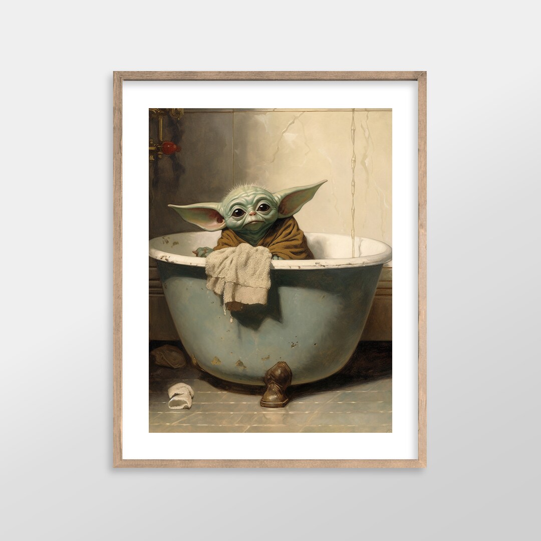 Baby Yoda Star Wars Inspired Landscape Antique Vintage Oil Painting Art ...