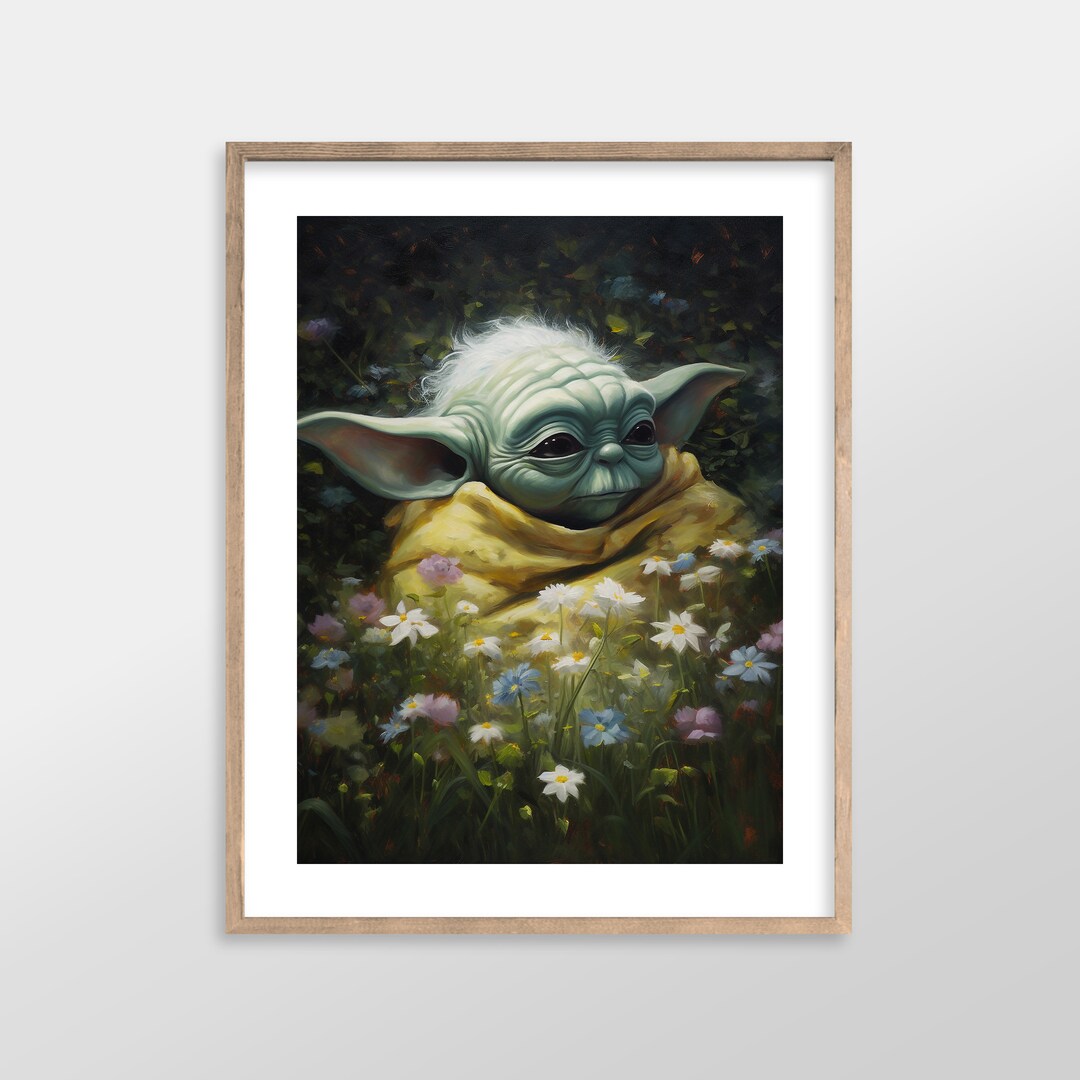Baby Yoda Star Wars Inspired Landscape Antique Vintage Oil Painting Art ...