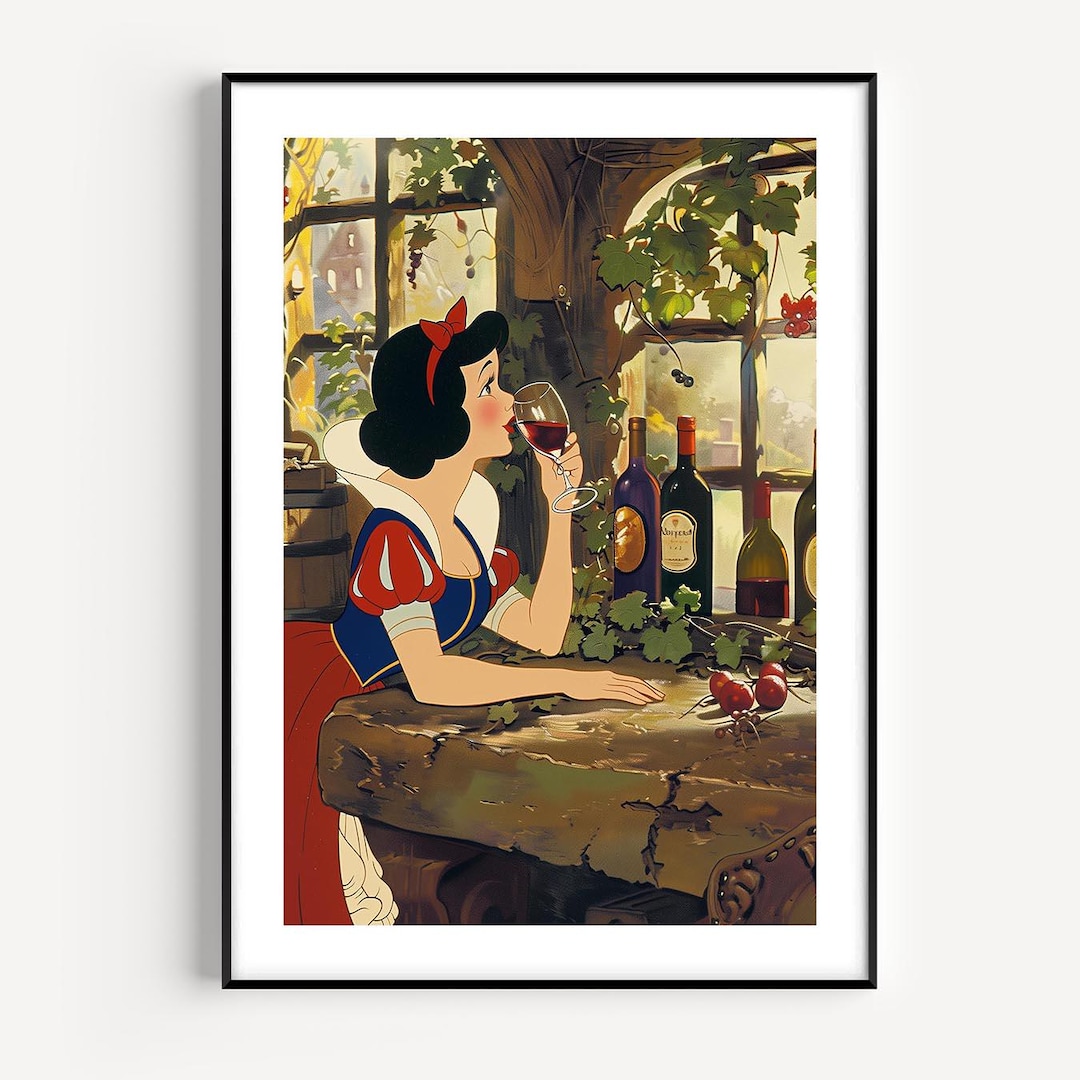 Snow White Drinking Wine, Funny Humor Wall Art, Adult Humor Home Decor ...