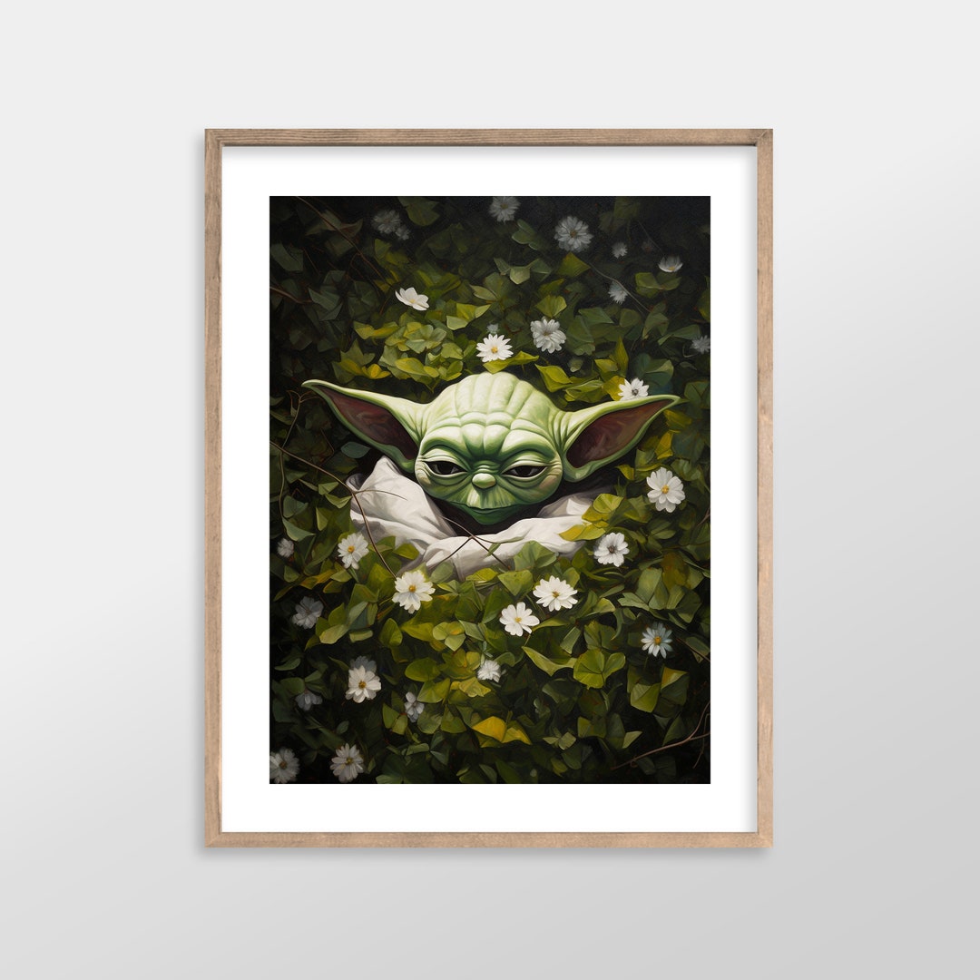 Baby Yoda Star Wars Inspired Landscape Antique Vintage Oil Painting Art ...