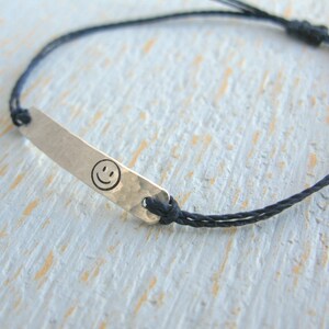 Smiley Face Bracelet, Smiley Face String Bracelet, Smiley Face Stamped ...