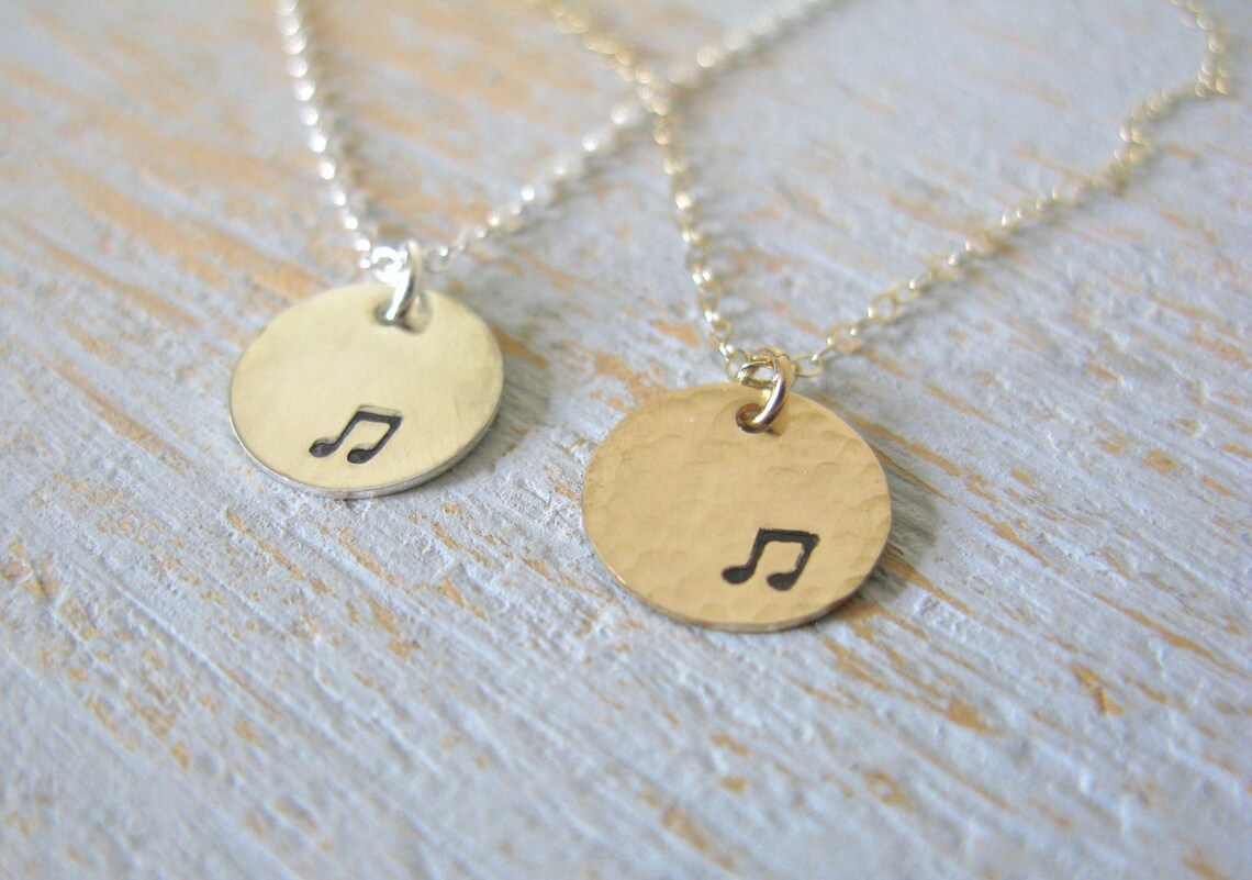 Music Note Necklace Silver Music Note Necklace Gold Music | Etsy