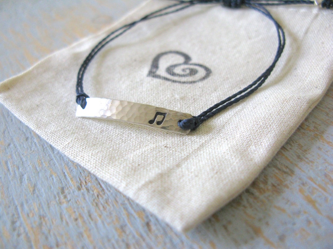 Music Note Bracelet, String Music Note Bracelet, Adjustable Silver ...