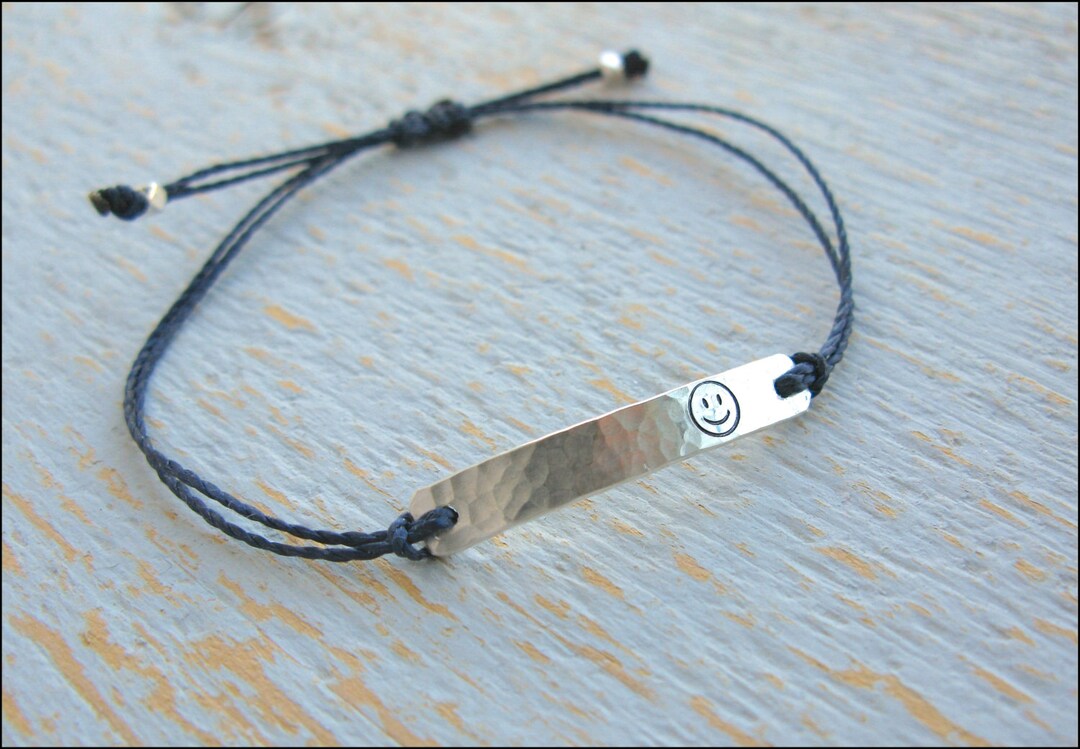 Smiley Face Bracelet, Smiley Face String Bracelet, Smiley Face Stamped ...