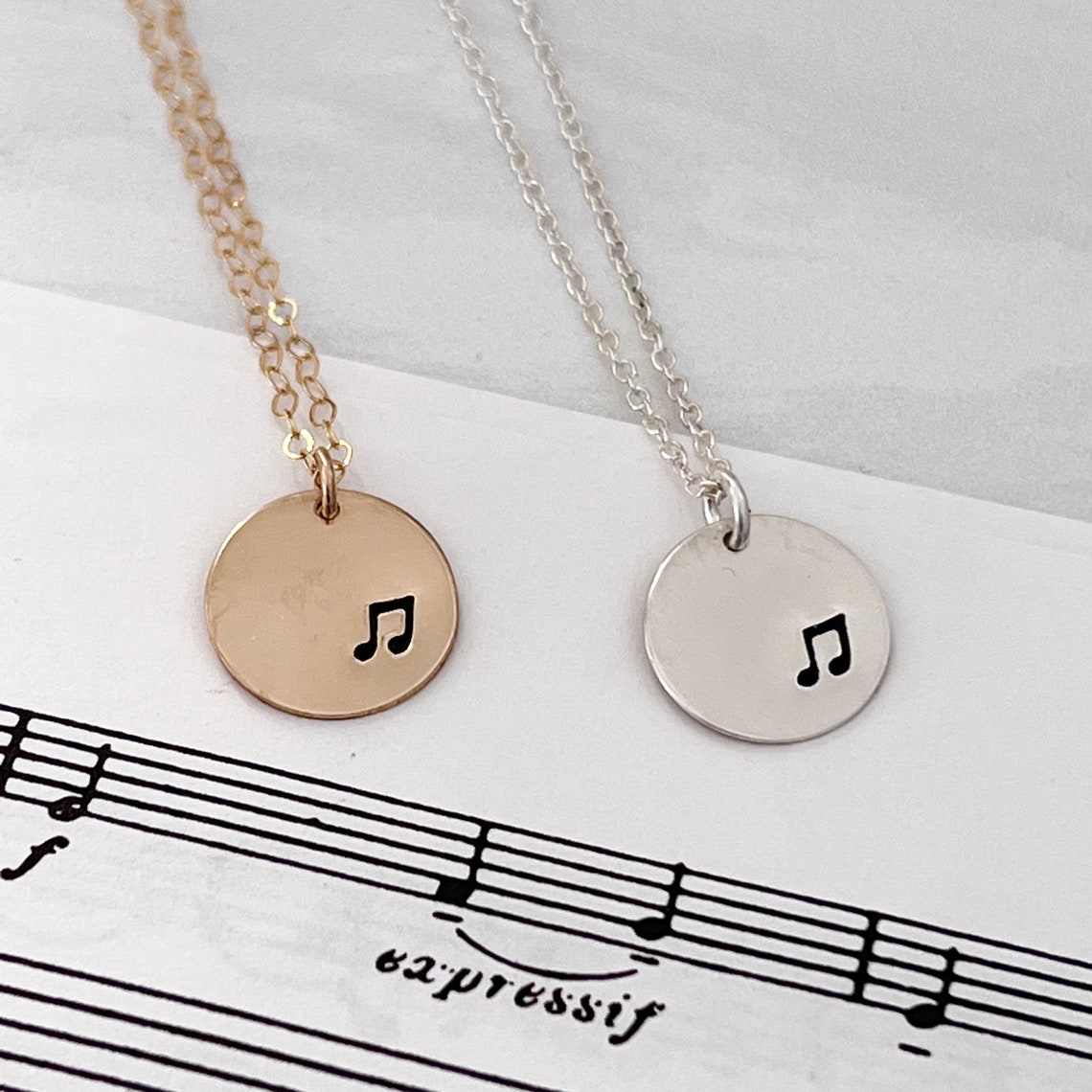 Music Note Necklace Silver Music Note Necklace Gold Music - Etsy