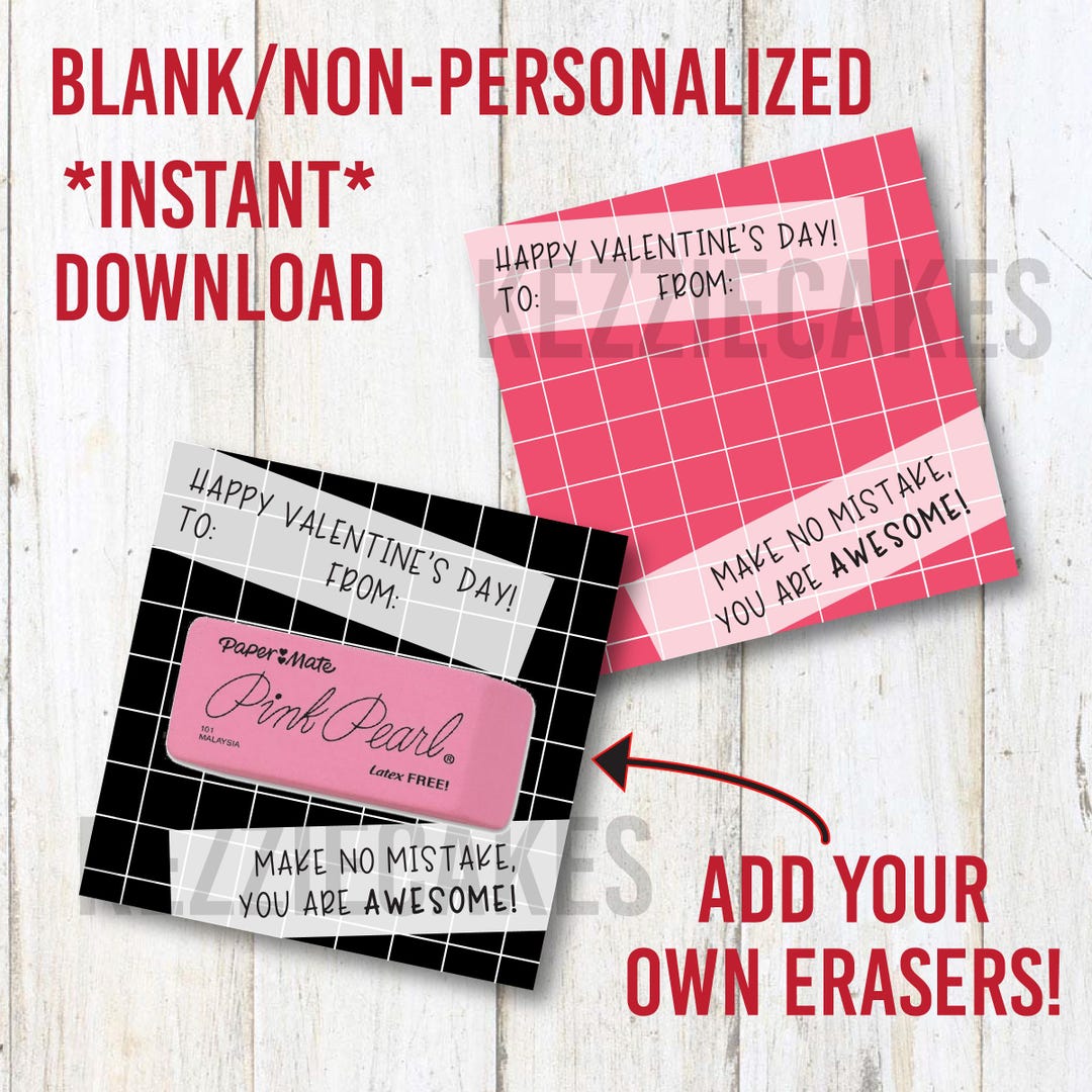 Eraser Valentine for Kids School Valentine Tag Candy Free Valentine ...