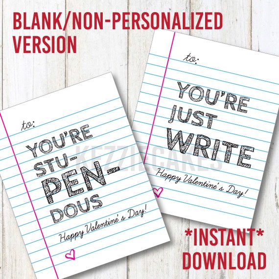 Printable INSTANT DOWNLOAD Notebook Paper Valentines | Etsy