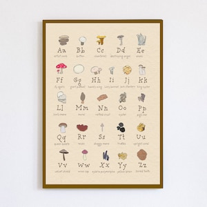 Mushroom Alphabet Poster, Mushroom Alphabet Print, Mushroom Nursery ...