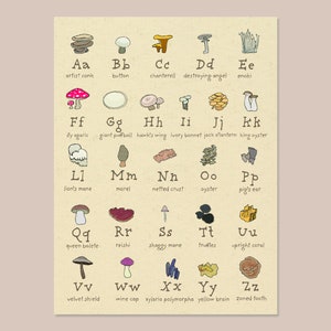 Mushroom Alphabet Poster Mushroom Alphabet Print Mushroom | Etsy