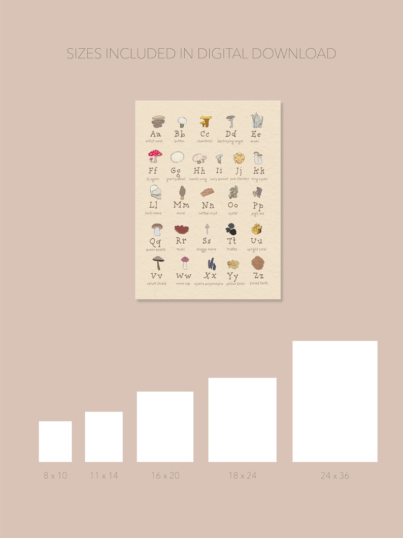 Mushroom Alphabet Poster, Mushroom Alphabet Print, Mushroom Nursery ...