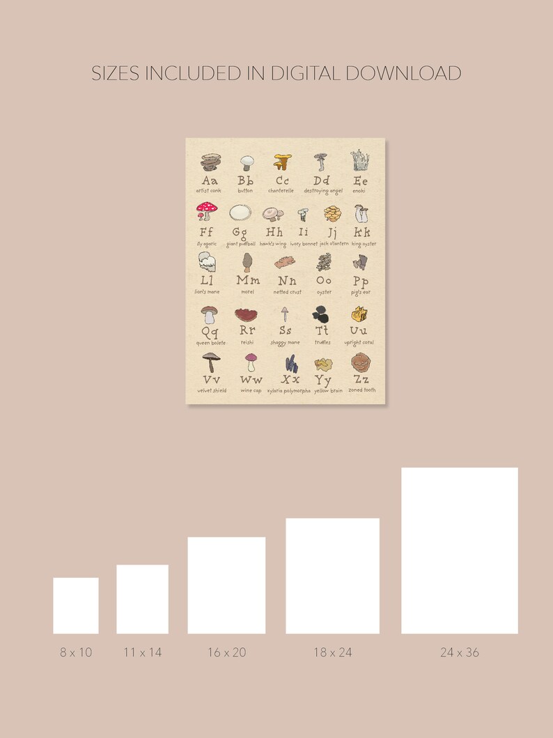 Mushroom Alphabet Poster Mushroom Alphabet Print Mushroom - Etsy