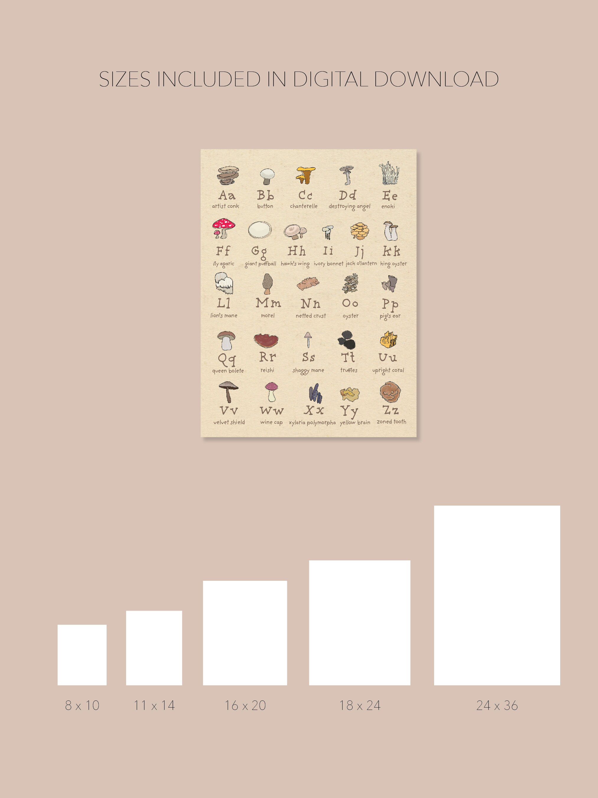 Mushroom Alphabet Poster, Mushroom Alphabet Print, Mushroom Nursery ...