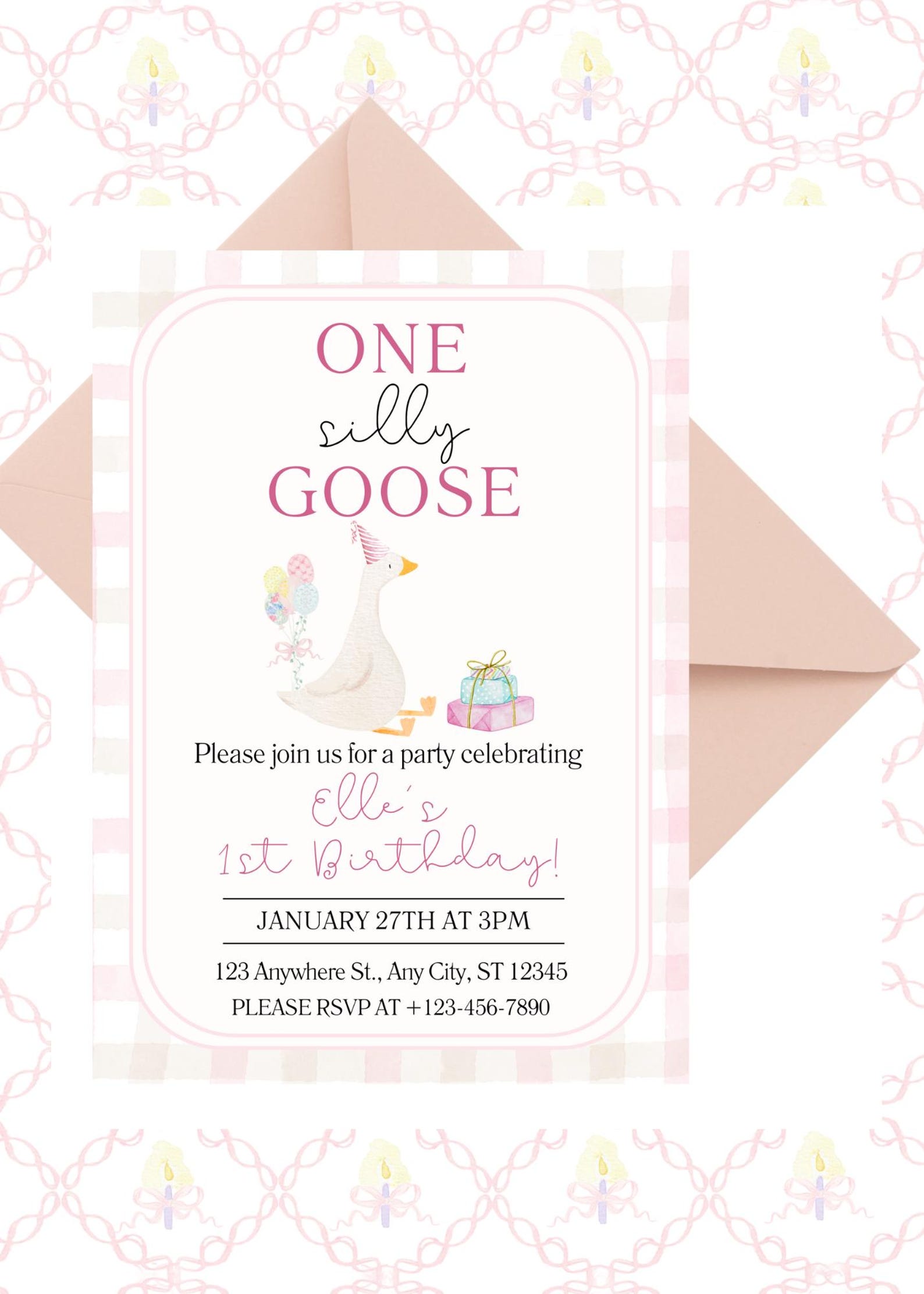 ONE Silly Goose PINK DIGITAL Invite Template - Etsy