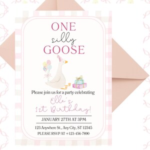 ONE Silly Goose PINK DIGITAL Invite Template - Etsy