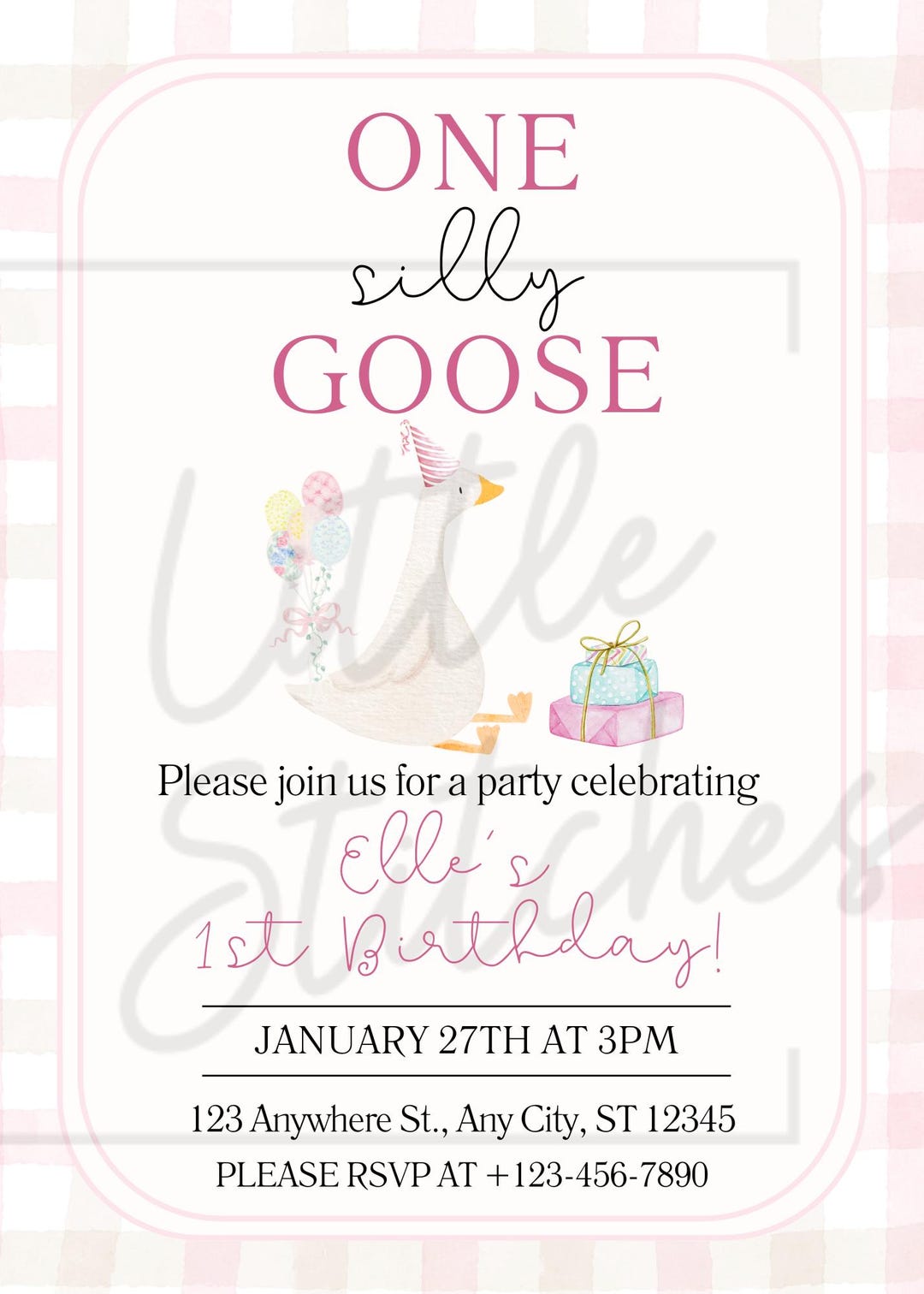 ONE Silly Goose PINK DIGITAL Invite Template - Etsy
