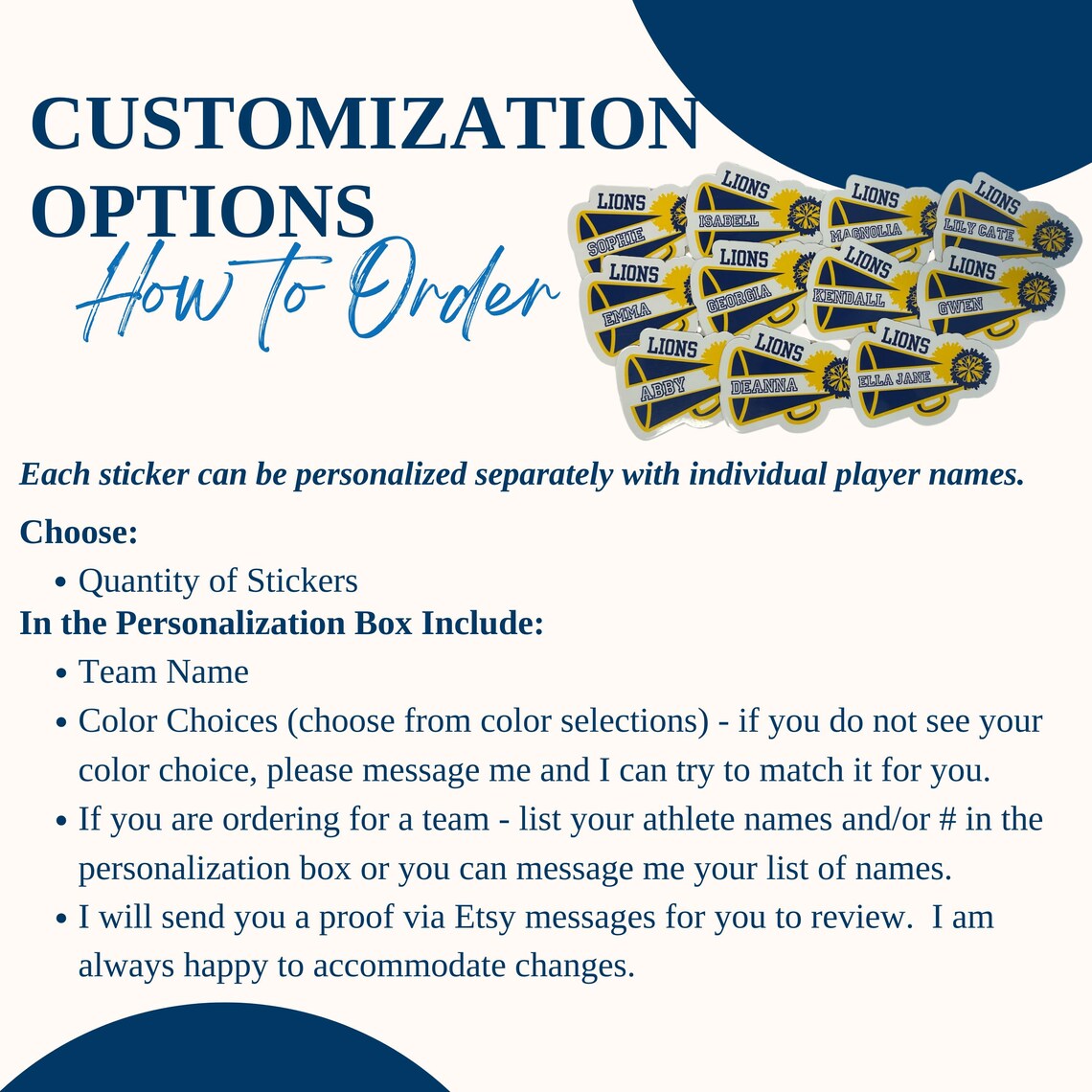 Personalized Team Cheer Stickers Set of 10 | Sports Team Name Sticker ...