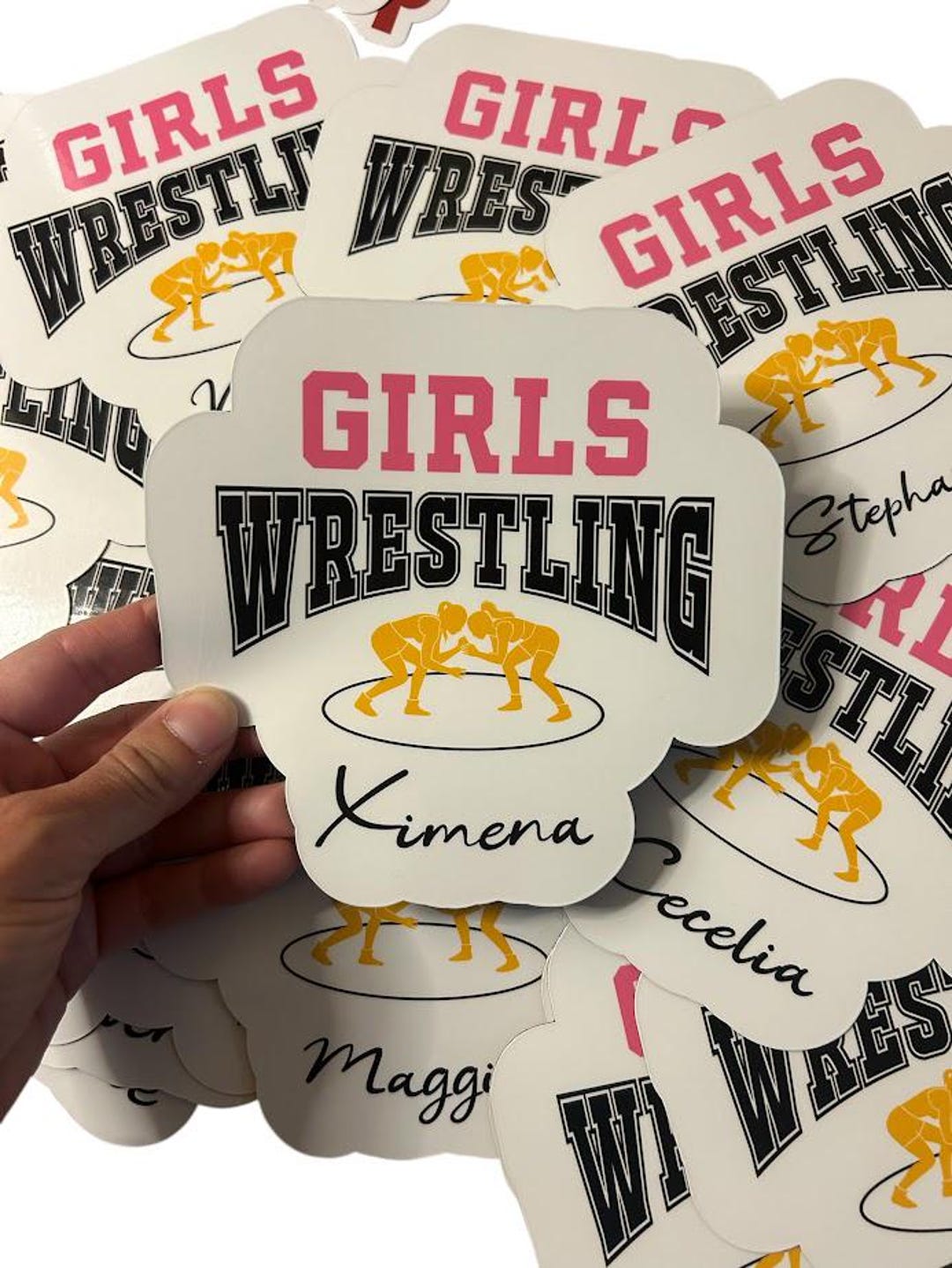 Girls Wrestling Personalized Stickers | Custom Wrestler Name Sticker ...