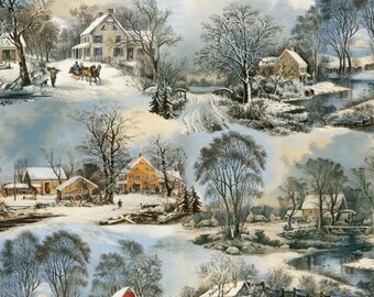 Winter scene fabric | Etsy