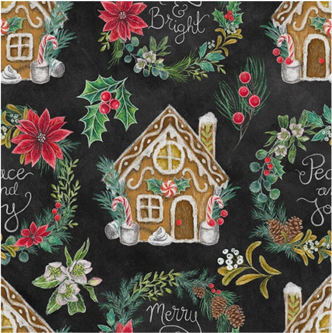 Mistletoe Magic Black Gingerbread Houses & Christmas Wreaths, Lily Ford ...