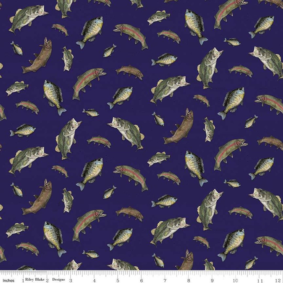 Navy Fish Cotton Fabric, at the Lake by Tara Reed for Riley Blake ...