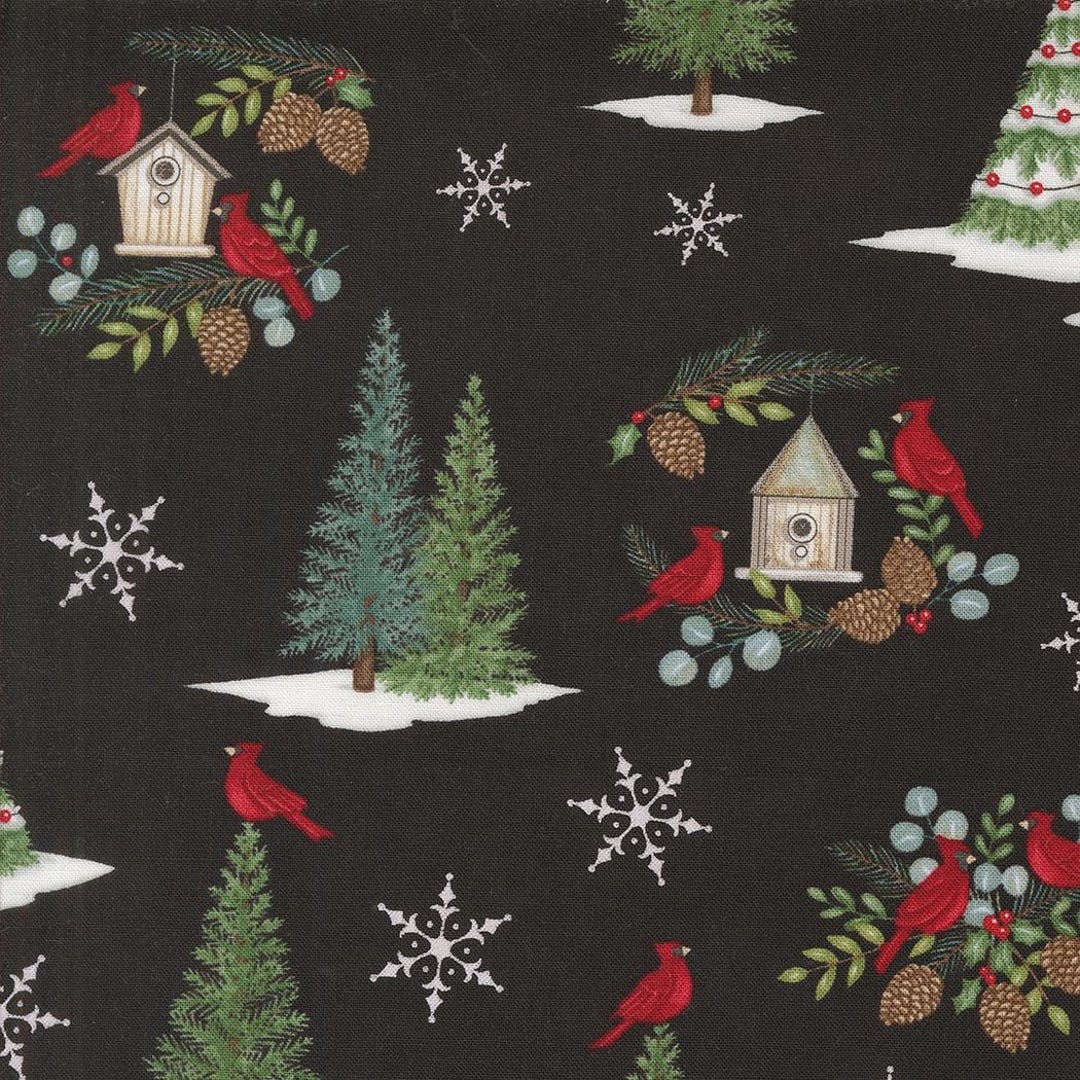 Winter Friends Charcoal Black Snowman & Cardinals, Deb Strain for Moda ...