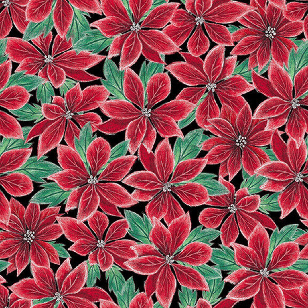 Mistletoe Magic Poinsettias Red by Lily Ford for Blank Quilting, 2217 ...