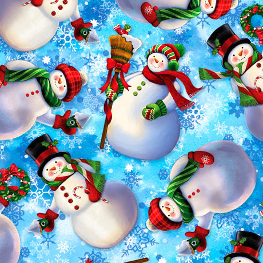 Whirlwind Blue Snowmen - Gina Jane Lee for QT Fabrics - Winter Christmas Fabric - 28869-B - 100% ...