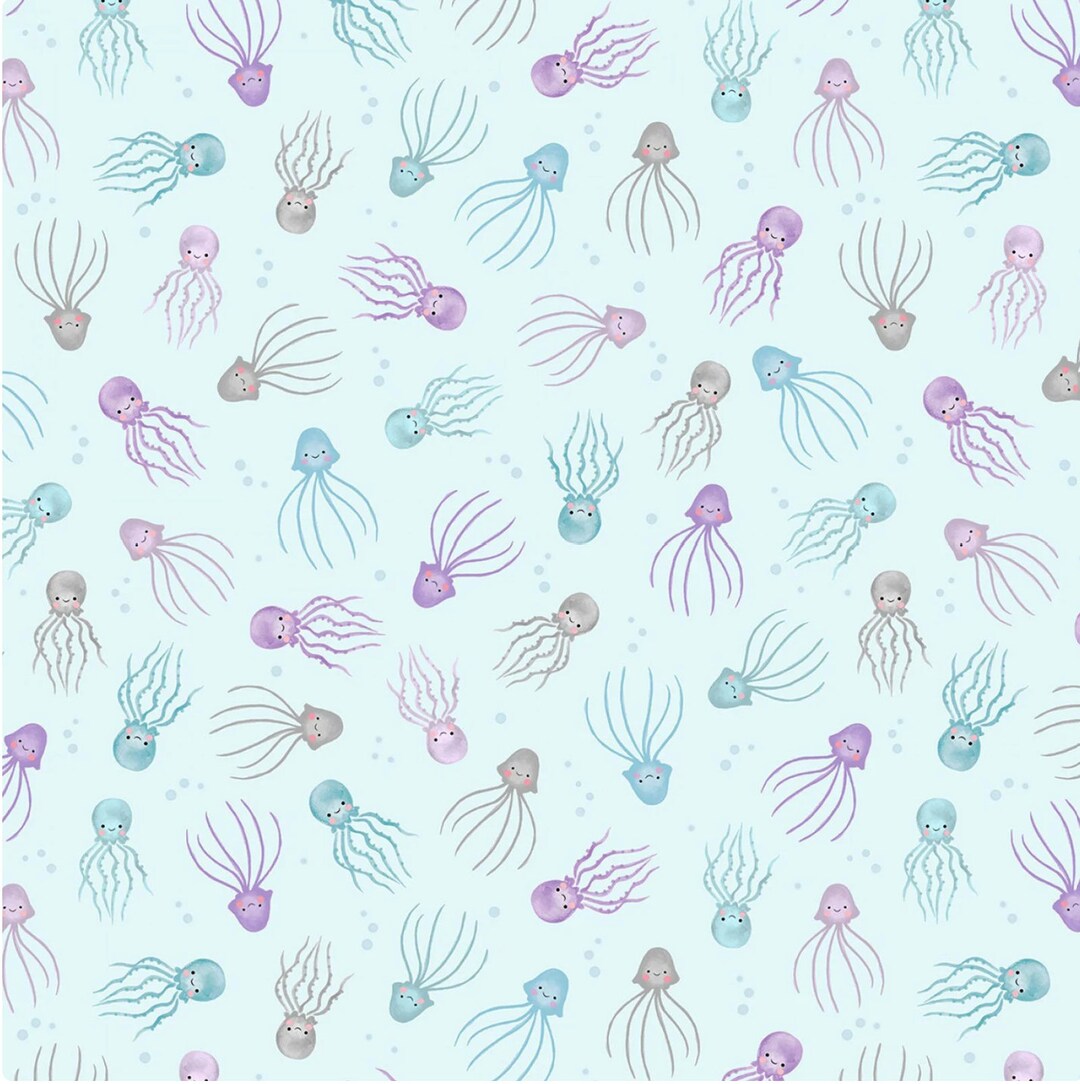 Underwater Whimsy Blue Jellyfish Toss, Jo Taylor for Wilmington Prints ...