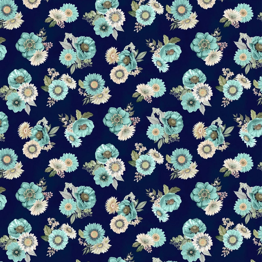 Blissful Navy Floral Toss, Danielle Leone for Wilmington Prints, 27646 ...