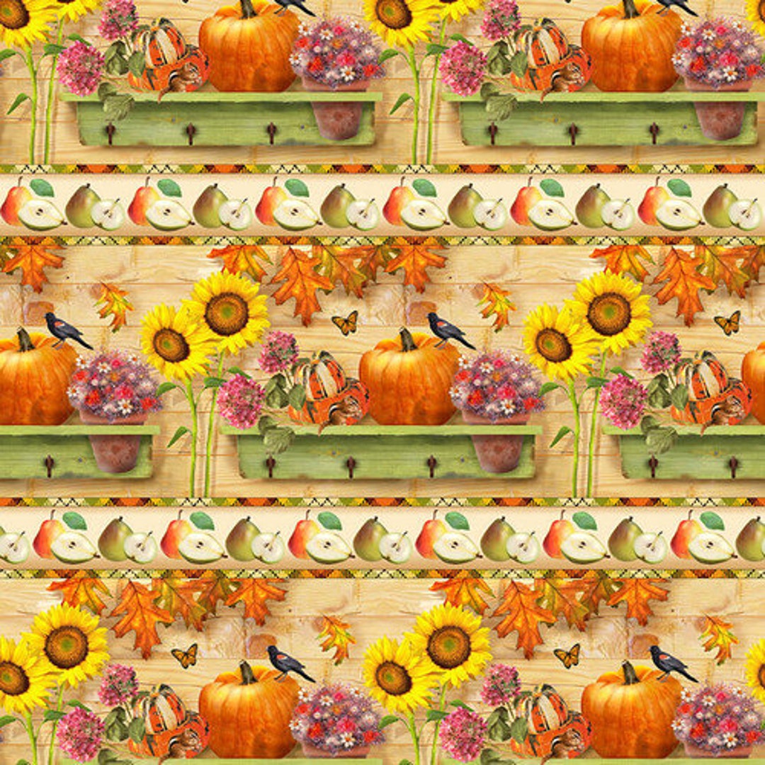 Fall Floral Cotton Border Stripe, Autumn Splendor by Henry Glass ...