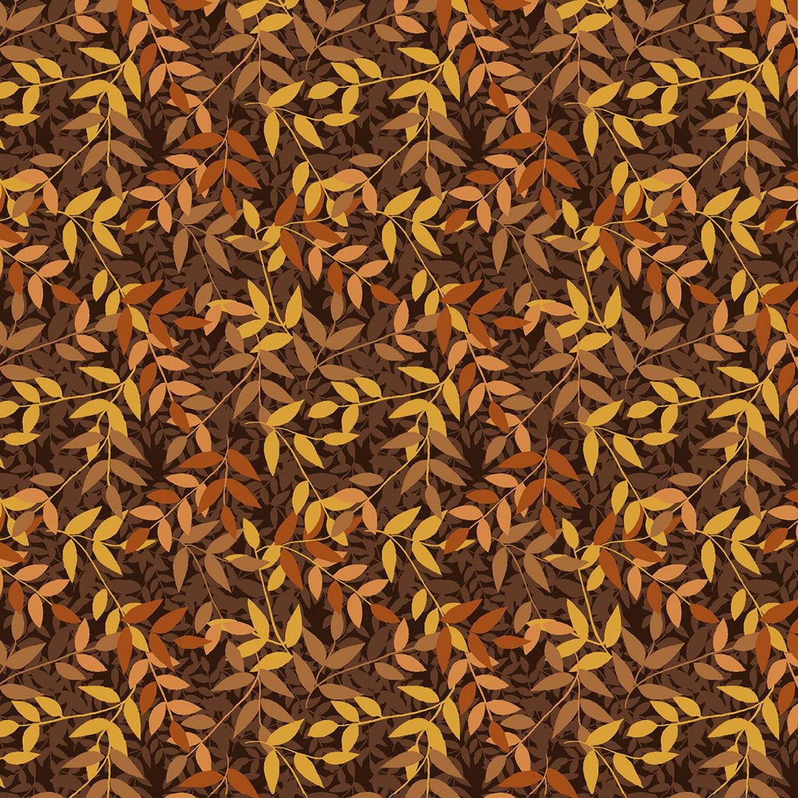 Brown Leaves Cotton Fabric, Harvest Farm by Painted Sky Studios for ...