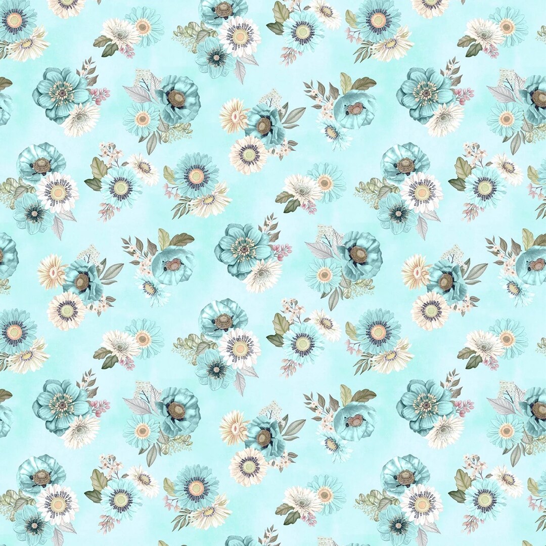 Blissful Aqua Floral Toss, Danielle Leone for Wilmington Prints, 27646 ...