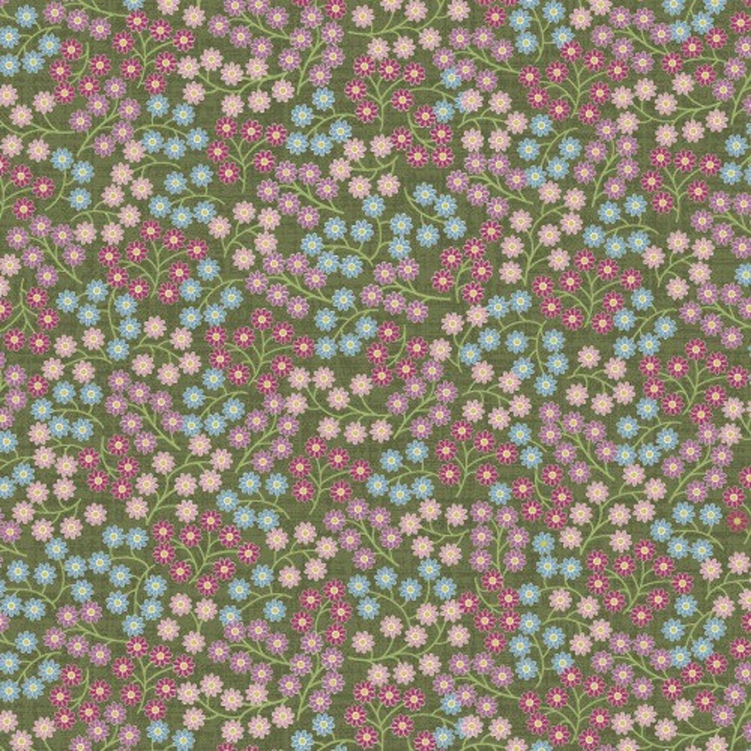 Flower & Vine Small Scattered Flowers on Green - Monique Jacobs for ...