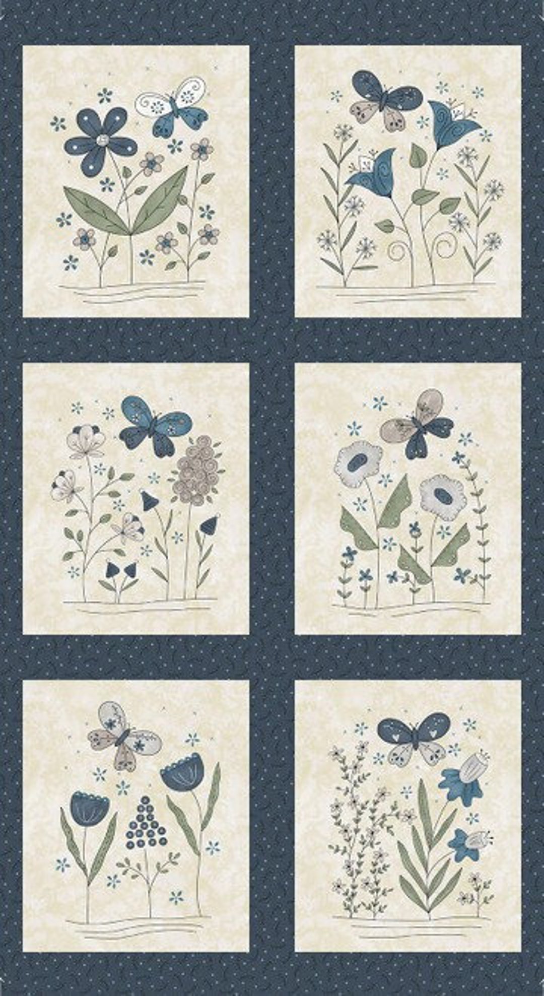 Butterflies and Blooms 24" Dark Blue Block Panel - Gail Pan for Henry ...