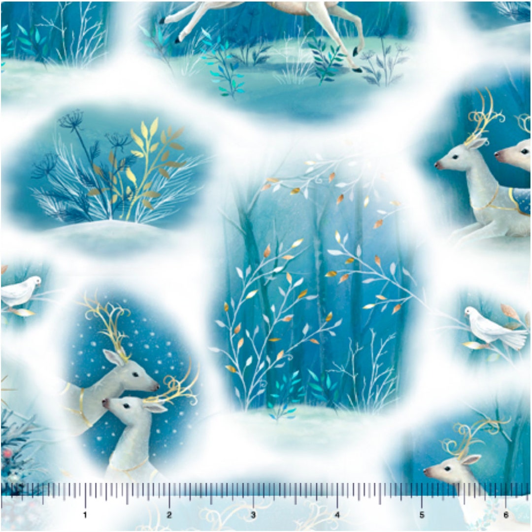 FAT QUARTER Winter Wishes Reindeer Vignettes White by Sarah Summers for ...