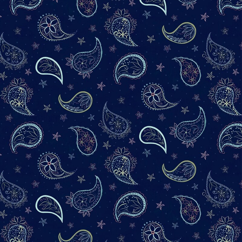 Navy Blue Paisley Fabric - Etsy