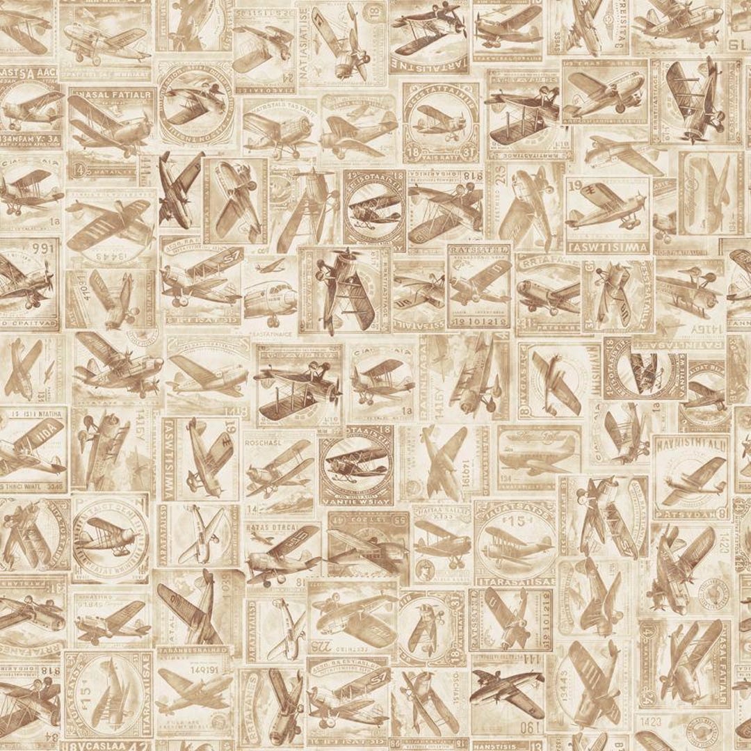 Flying High Tan Airplane Collage, Dan Morris for QT Fabrics, 30051-E ...
