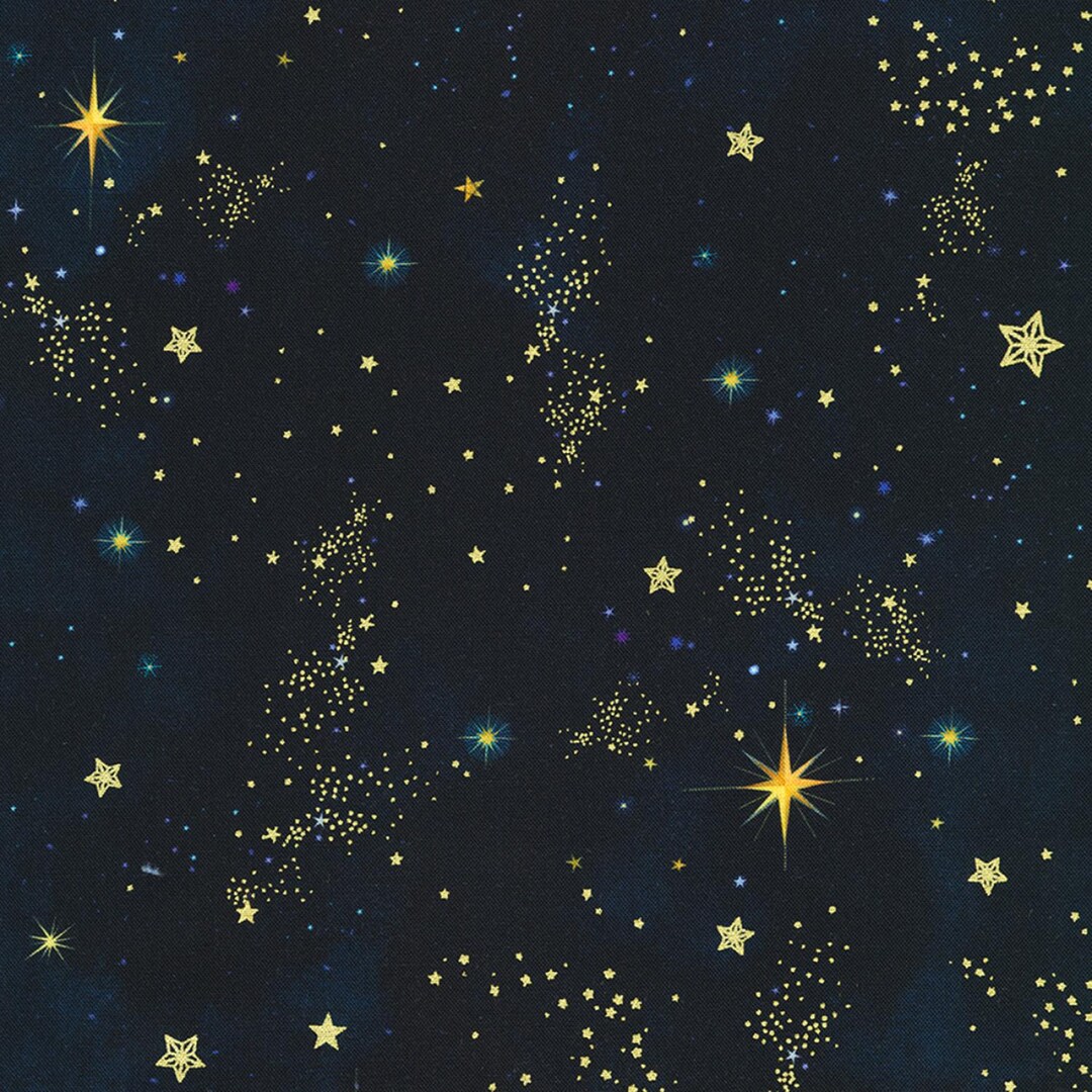 FAT QUARTER Holy Night Midnight Stars W/gold Metallic, Lynn Horrabin ...